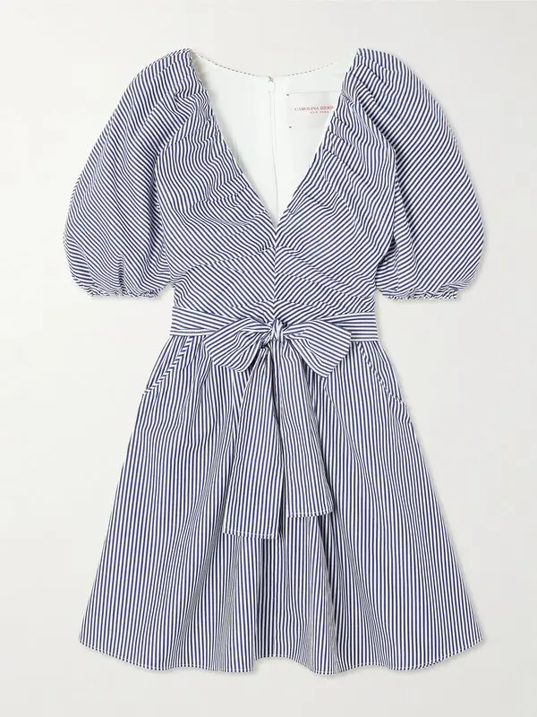 Carolina Herrera Belted Striped Cotton-poplin Mini Dress