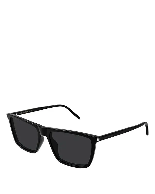 Saint Laurent Thin Squared Sunglasses - Black/gray Solid