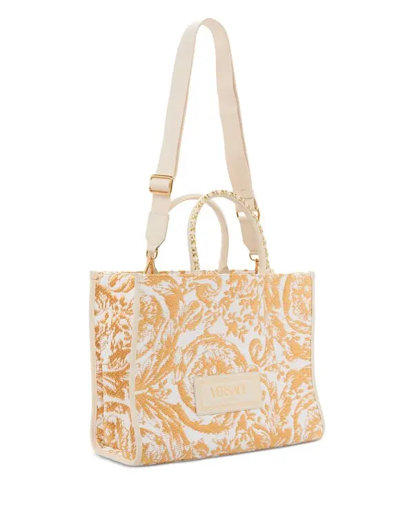 Versace Barocco Athena Raffia Medium Tote Bag In White/Gold - 60 