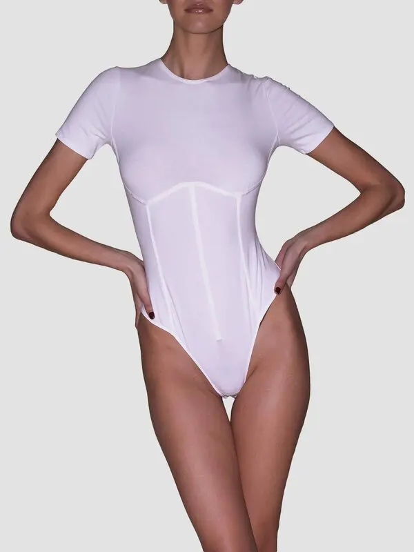 FLEUR DU MAL Stretch Cotton T-shirt Bodysuit - Ivory