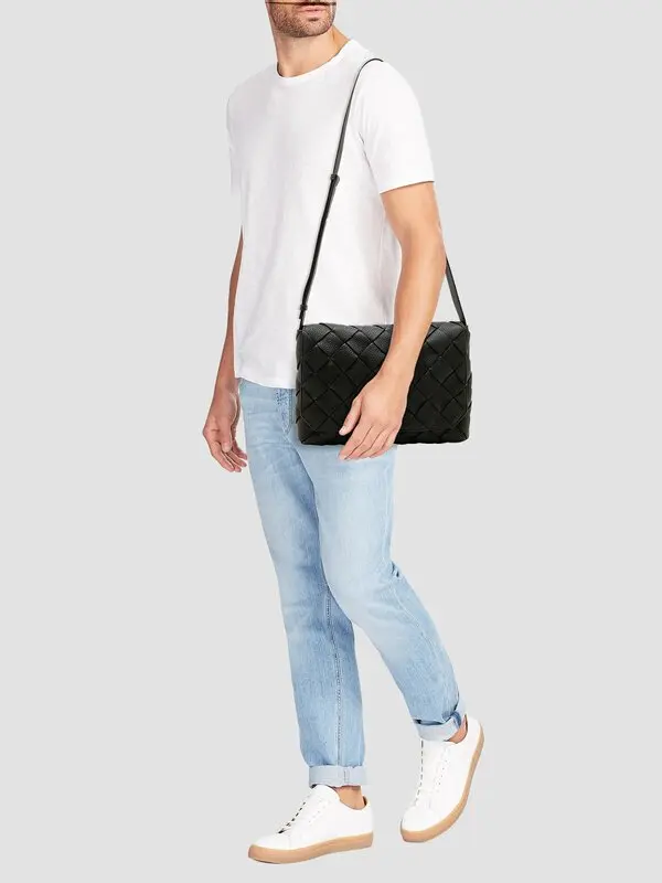 Bottega Veneta Diagonal Intreccio Leather Messenger Bag