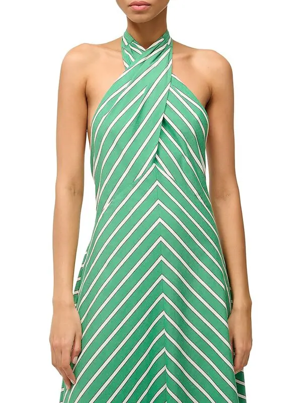 staud dawn striped halter dress Staud Dawn Striped Halter Dress In Seaweed Stripe - 50% Off