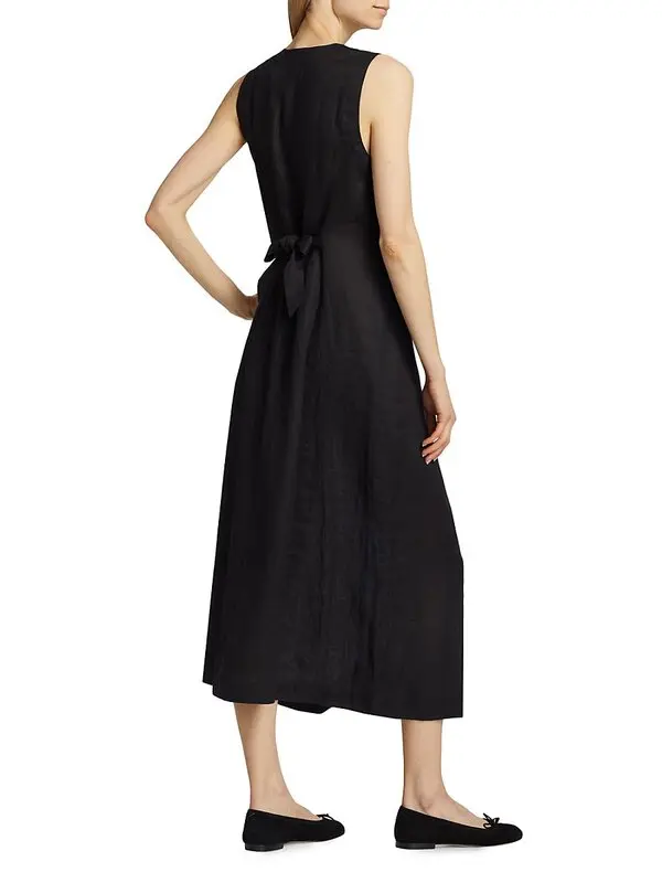 DEn Allene Linen Button-Front Dress - Black | Editorialist