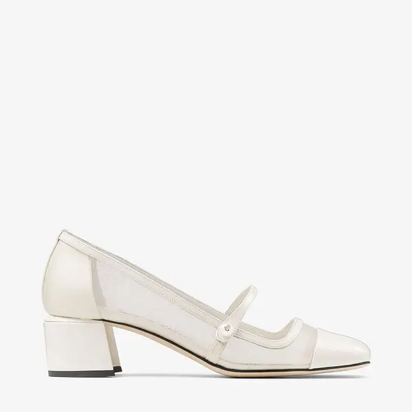 JIMMY CHOO Elisa 45 Latte Patent And Mesh Pumps