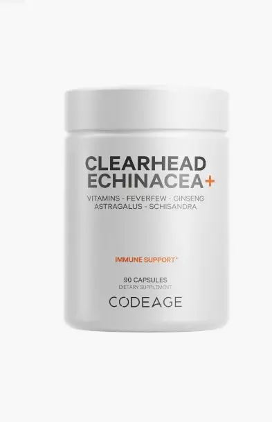 CODEAGE Clearhead Echinacea, Zinc & Selenium, Vitamin C & D3, Schisandra, Feverfew, Ginseng, 90 Ct - White