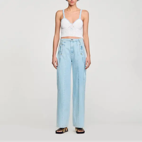 Sandro Crochet Crop Top With Embroidered Logo