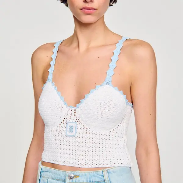 Sandro Crochet Crop Top With Embroidered Logo