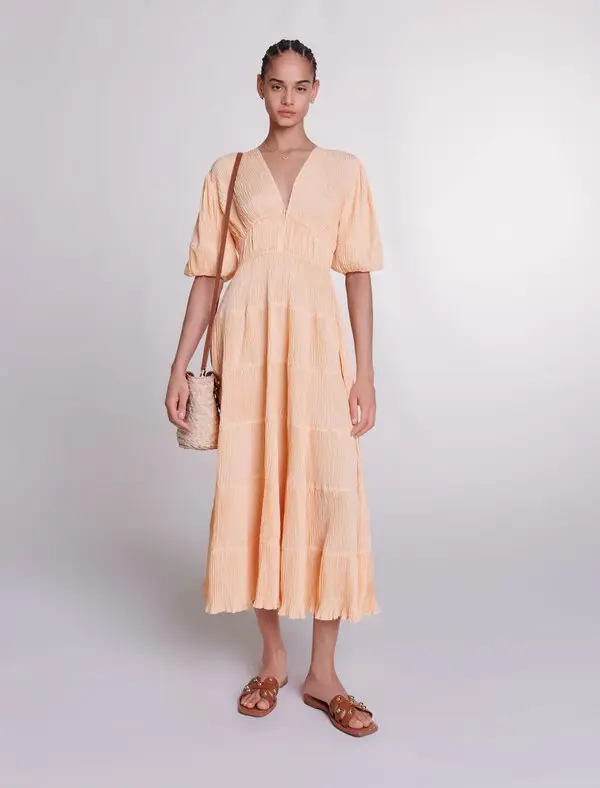Maje Pleated Maxi Dress - Pale Orange
