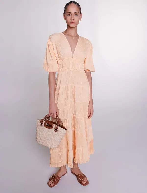 Maje Pleated Maxi Dress - Pale Orange