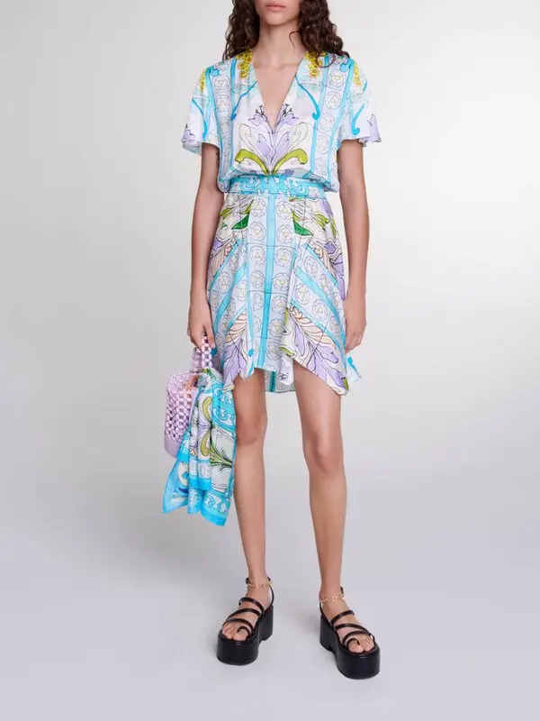 Maje Viscose Short Satin-effect Print Dress