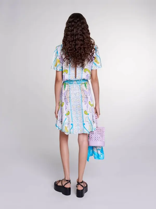 Maje Viscose Short Satin-effect Print Dress