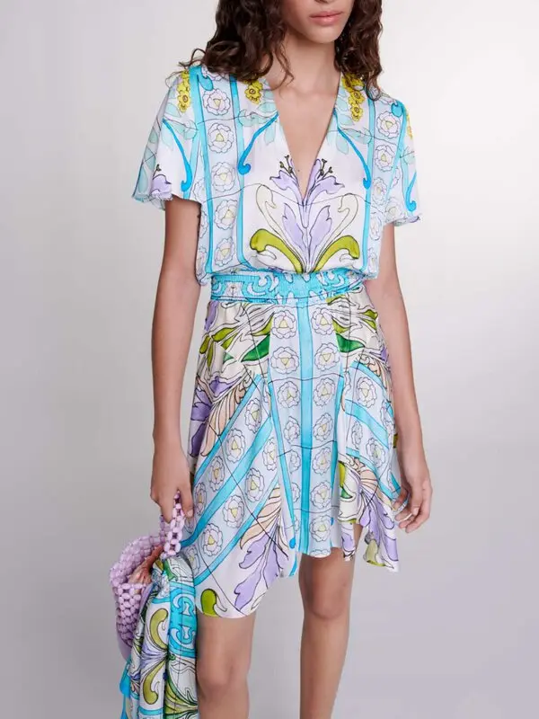 Maje Viscose Short Satin-effect Print Dress