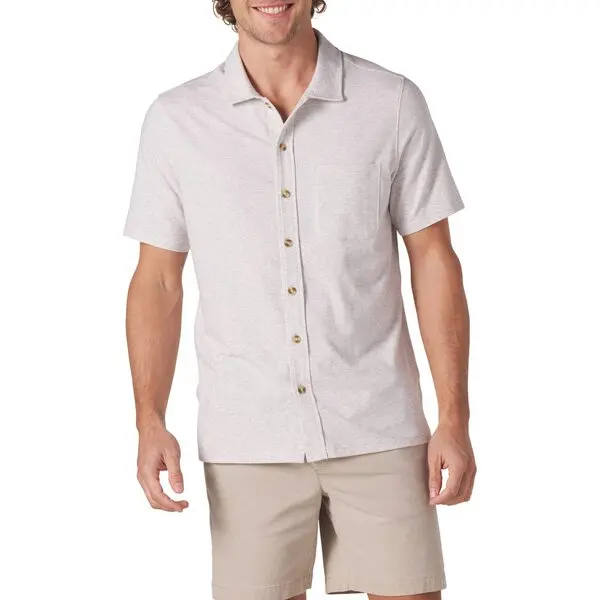 THE NORMAL BRAND Puremeso Solid Short Sleeve Knit Button-up Shirt - Stone