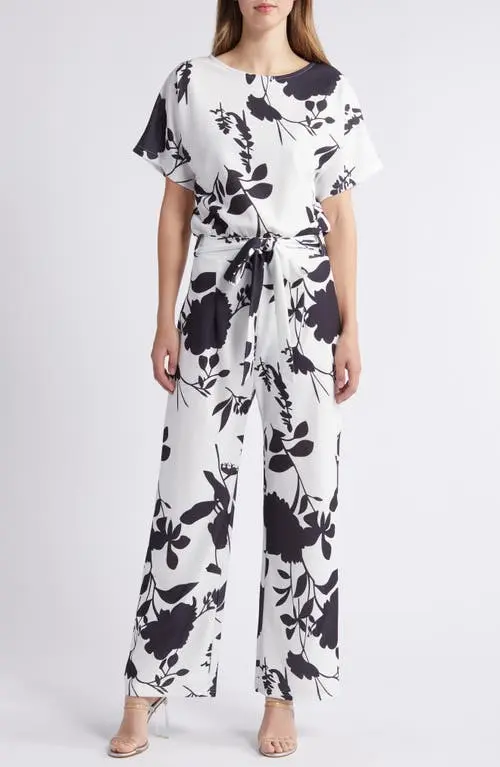 NIKKI LUND Lindsey Floral Tie Waist Jumpsuit - White/black Floral
