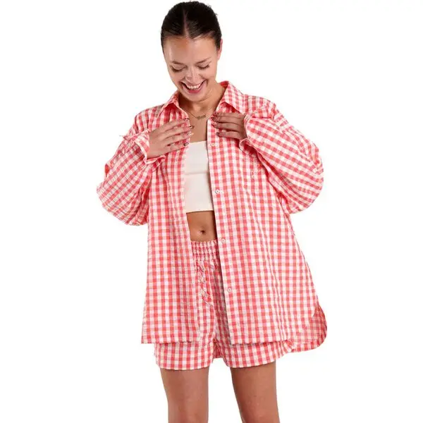 PEACHAUS Yew Striped Ethical-cotton Pajama Shirt - Canyon Peach