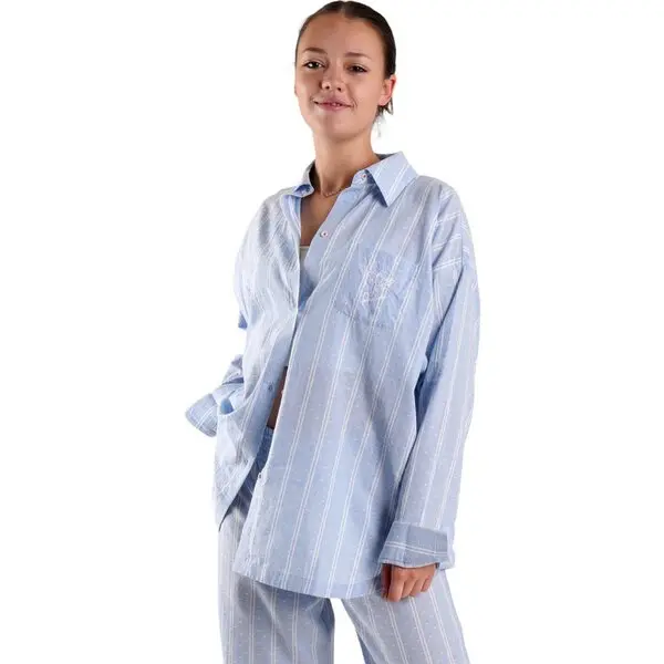 PEACHAUS Yew Striped Ethical-cotton Pajama Shirt - Glacier Blue