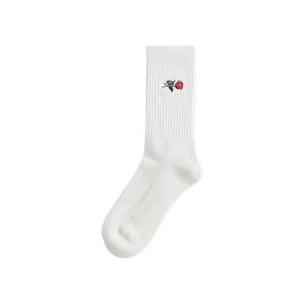 Kith Crew Socks With Script Rose Embroidery - Cream