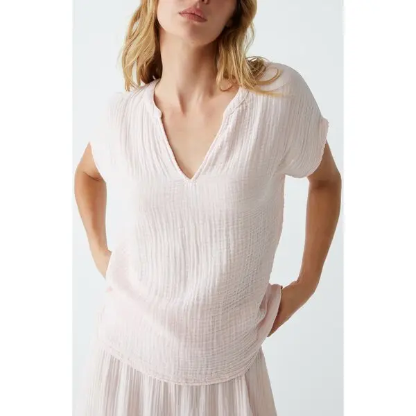 Michael Stars Naomi Split Neck Gauze Top - Lychee