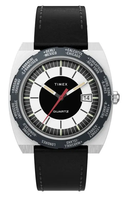 TIMEX® World Time Reissue Leather Strap Watch