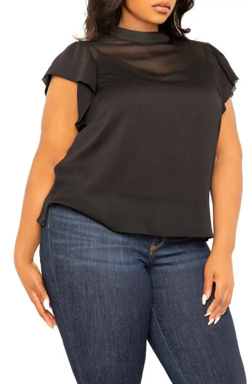 BUXOM COUTURE Ruffle Sleeve Top - Black