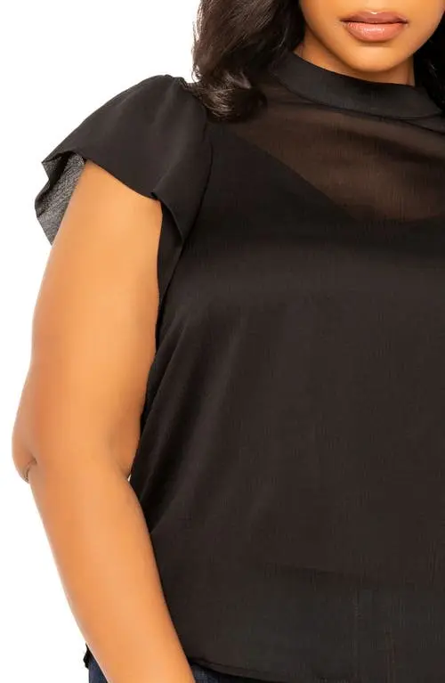 BUXOM COUTURE Ruffle Sleeve Top - Black