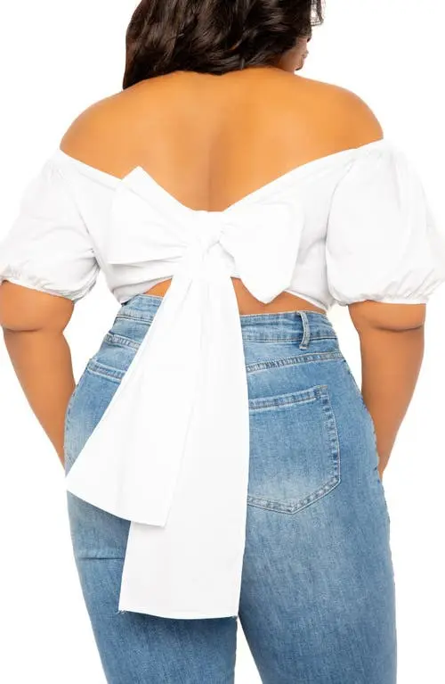 BUXOM COUTURE Off The Shoulder Crop Top With Bow Detail - White