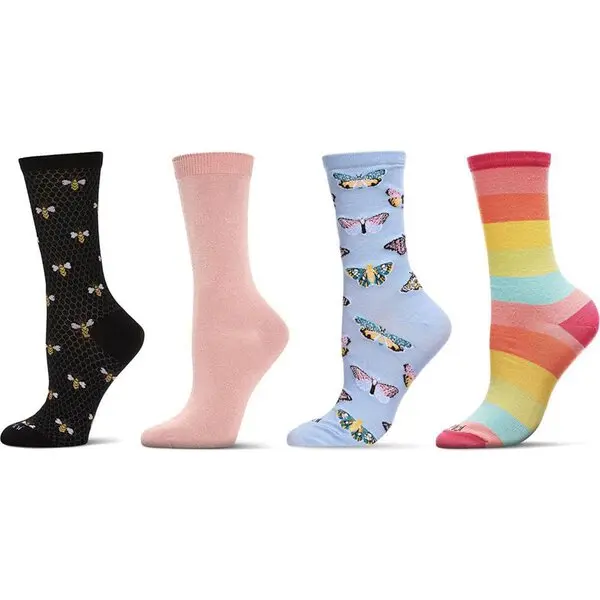 MEMOI Novelty Assorted Crew Socks 4-pack - Black-red