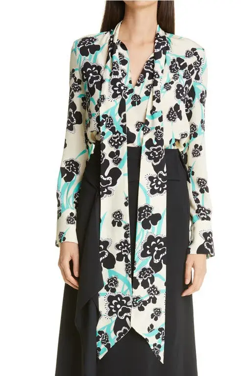 St. John Floral Print Tie-neck Silk Blouse - Chamomile Multi Chmt