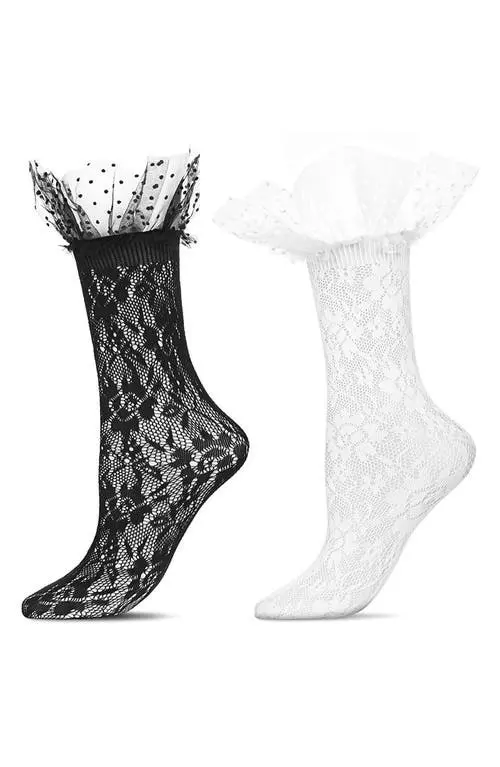 MEMOI Lace Ruffle Cuff Ankle Socks 2-pack - Black-nude