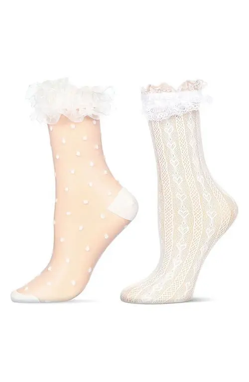 MEMOI Lace Ruffle Cuff Ankle Socks 2-pack - White