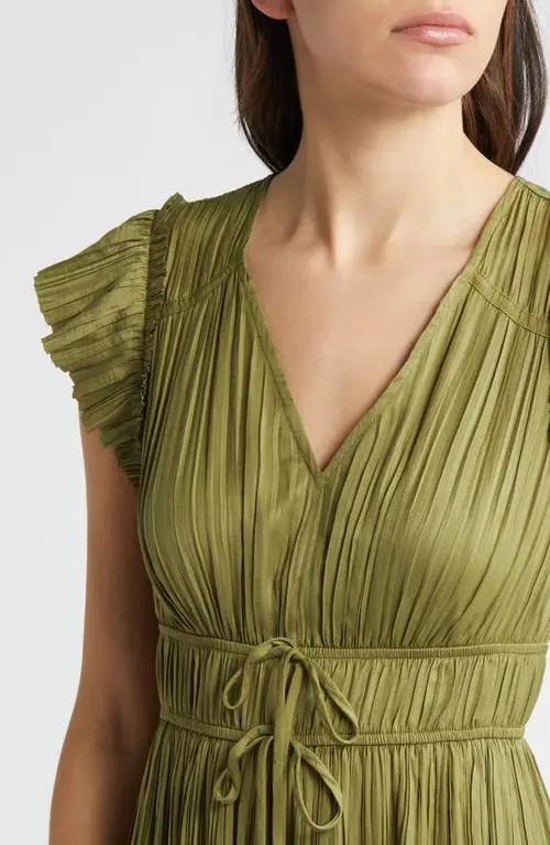 strapless open back dress White V-Neck Pleated Midi Dress main image 1