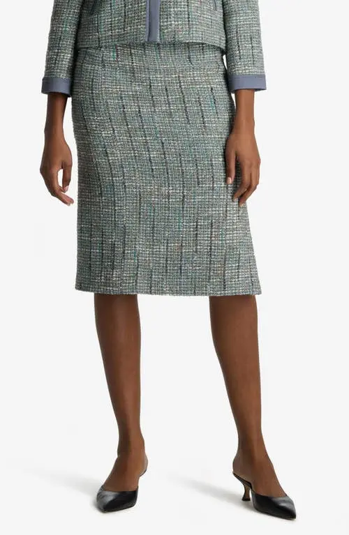 St. John Metallic Tweed Straight Skirt - Slate Multi