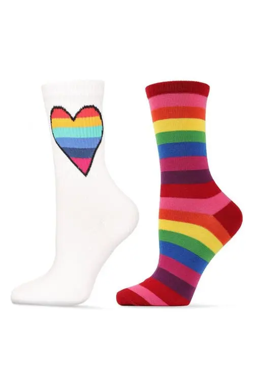 MEMOI Rainbow Pride Assorted 2-pack Crew Socks - Red