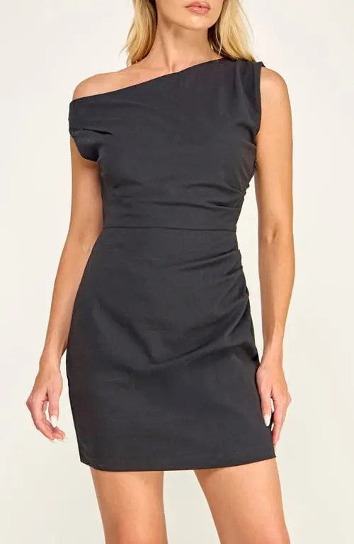 SOCIALITE One-shoulder Pleated Minidress - Black