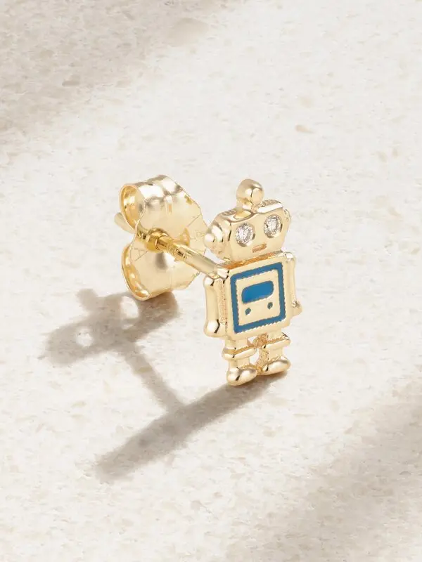 Alison Lou Robot 14-karat And Enamel Single Stud Earring - Gold