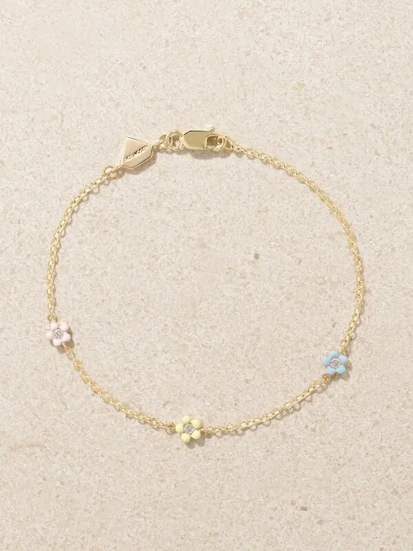 Alison Lou Mini Flower Diamond And Enamel Bracelet - Gold