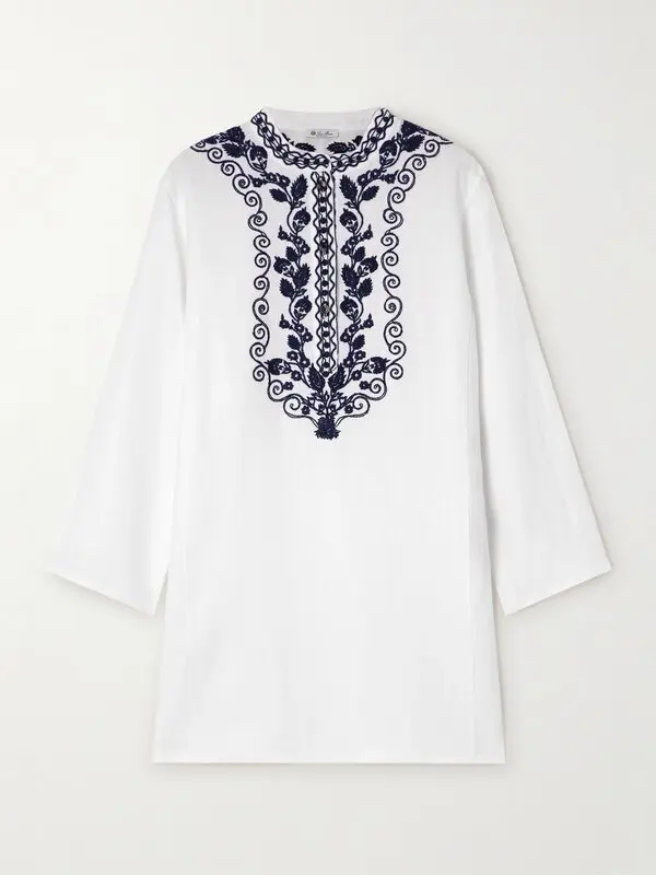 Loro Piana Embroidered Linen Blouse