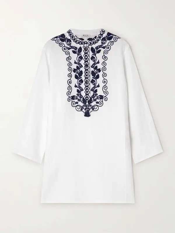 Loro Piana Embroidered Linen Blouse