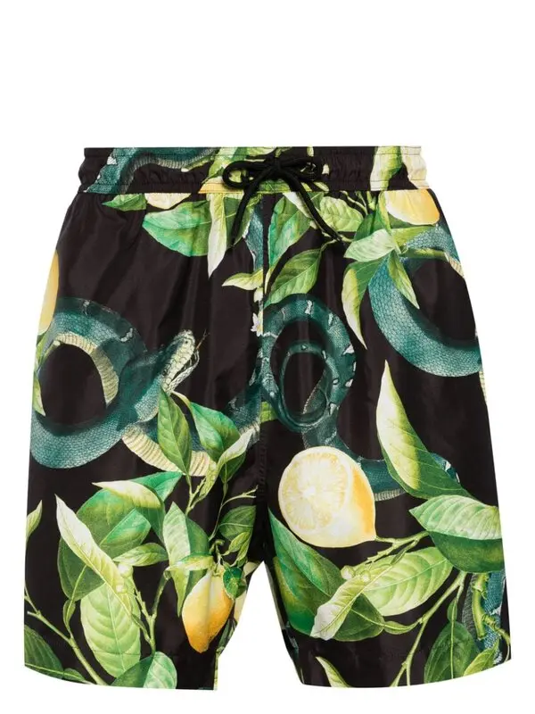 Roberto Cavalli Tiger Tooth-detailed Lemon-print Swim Shorts - Black