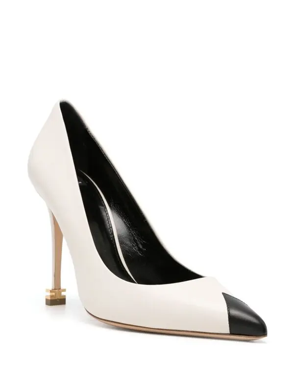 Elisabetta Franchi Nappa Leather Pumps With Contrasting Toecap And Gold-tone Metal Detail - White