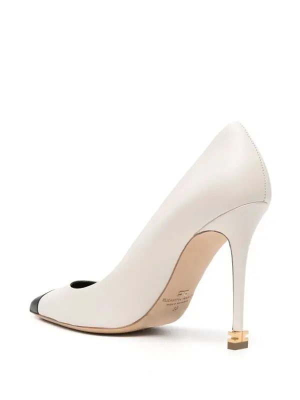 Elisabetta Franchi Nappa Leather Pumps With Contrasting Toecap And Gold-tone Metal Detail - White