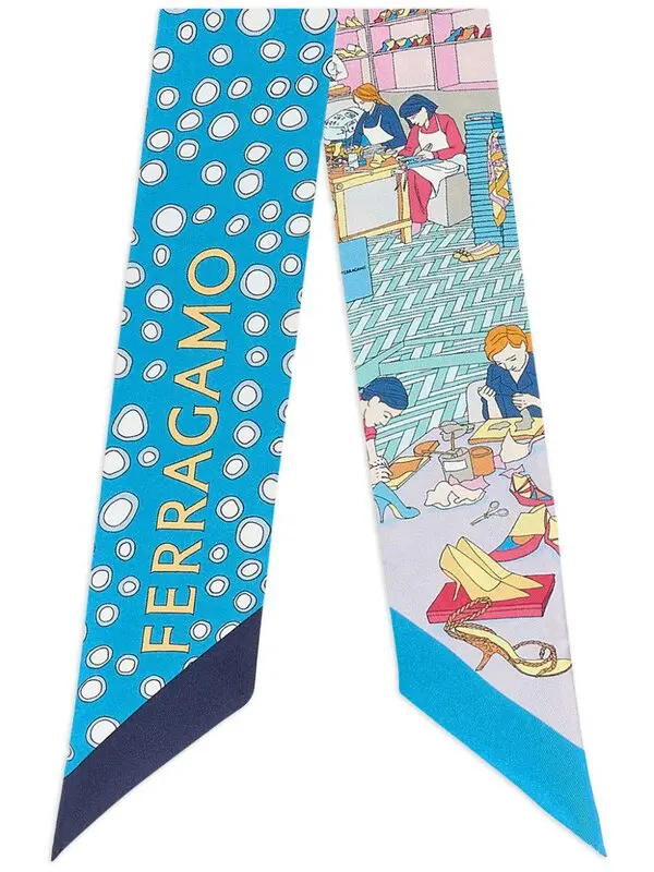 FERRAGAMO Logo-print Silk Scarf - Blue