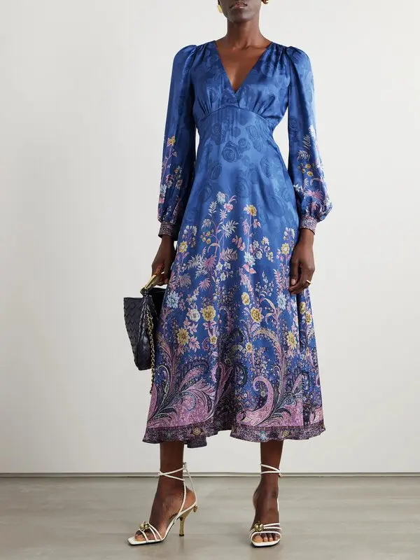 Etro Printed Satin Midi Dress - Blue
