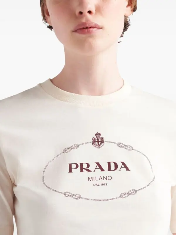 Prada Logo-print Cropped T-shirt - Neutrals | Editorialist