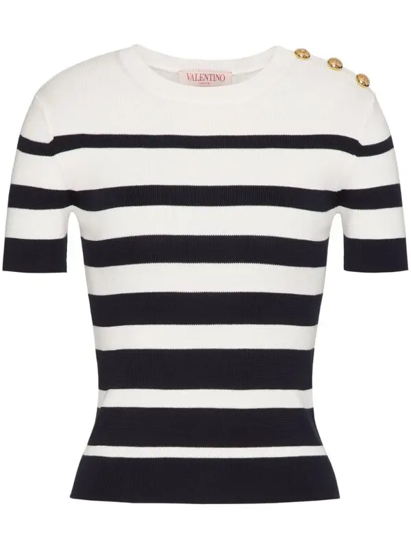 Valentino Garavani Striped Cotton Knit Top With Gold-tone Buttons