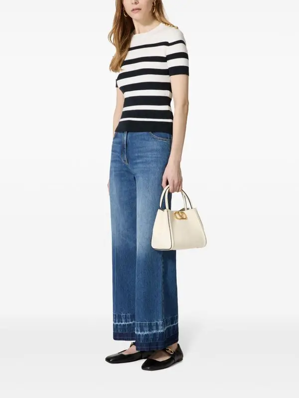 Valentino Garavani Striped Cotton Knit Top With Gold-tone Buttons