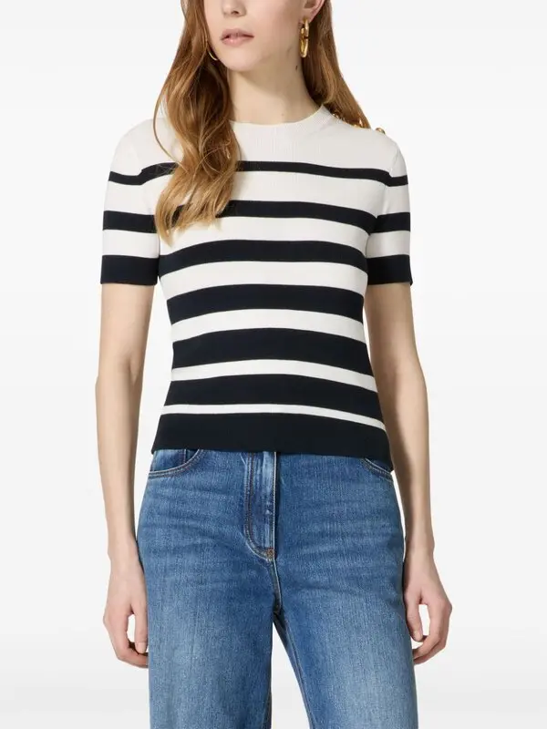 Valentino Garavani Striped Cotton Knit Top With Gold-tone Buttons