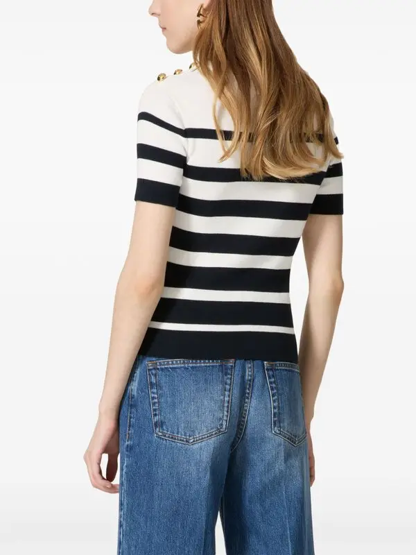 Valentino Garavani Striped Cotton Knit Top With Gold-tone Buttons