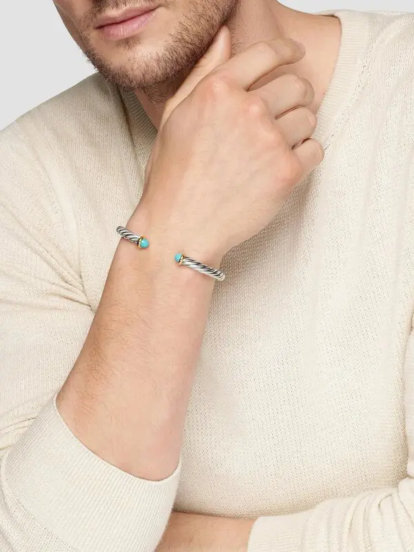 David Yurman Cable Cuff Bracelet In Sterling - Turquoise