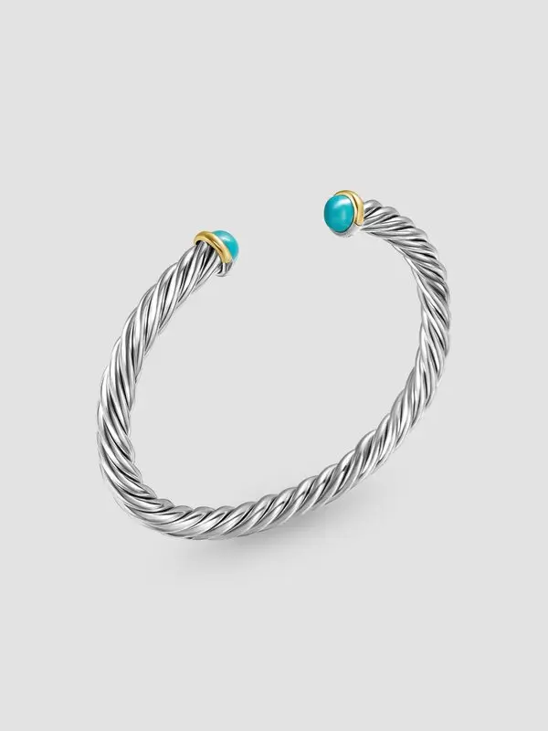 David Yurman Cable Cuff Bracelet In Sterling - Turquoise